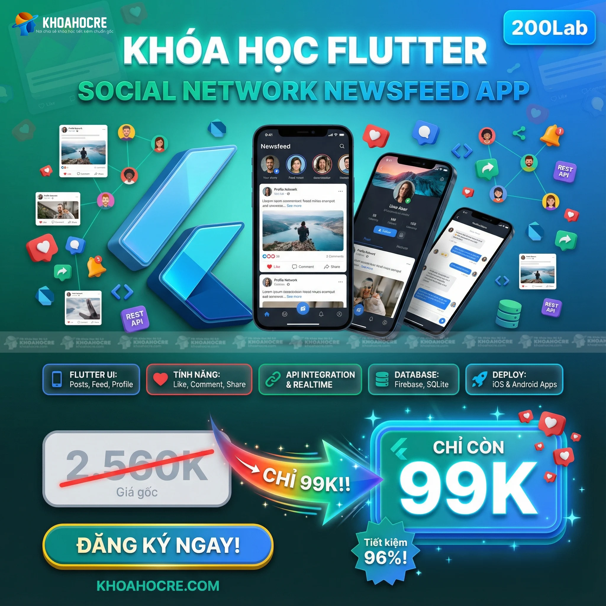 Khóa Học Flutter 200Lab - Social Network Newsfeed App